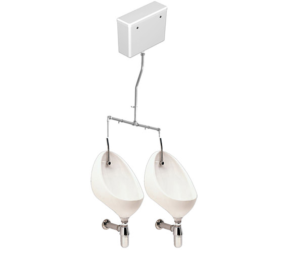 Twyford Clifton Pair of White Urinal Set With Exposed Flush Pipe And ...