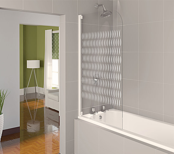 Aqualux Aqua 4 Half Frame Bath Screen White Ribbon Glass Fbs0320aqu